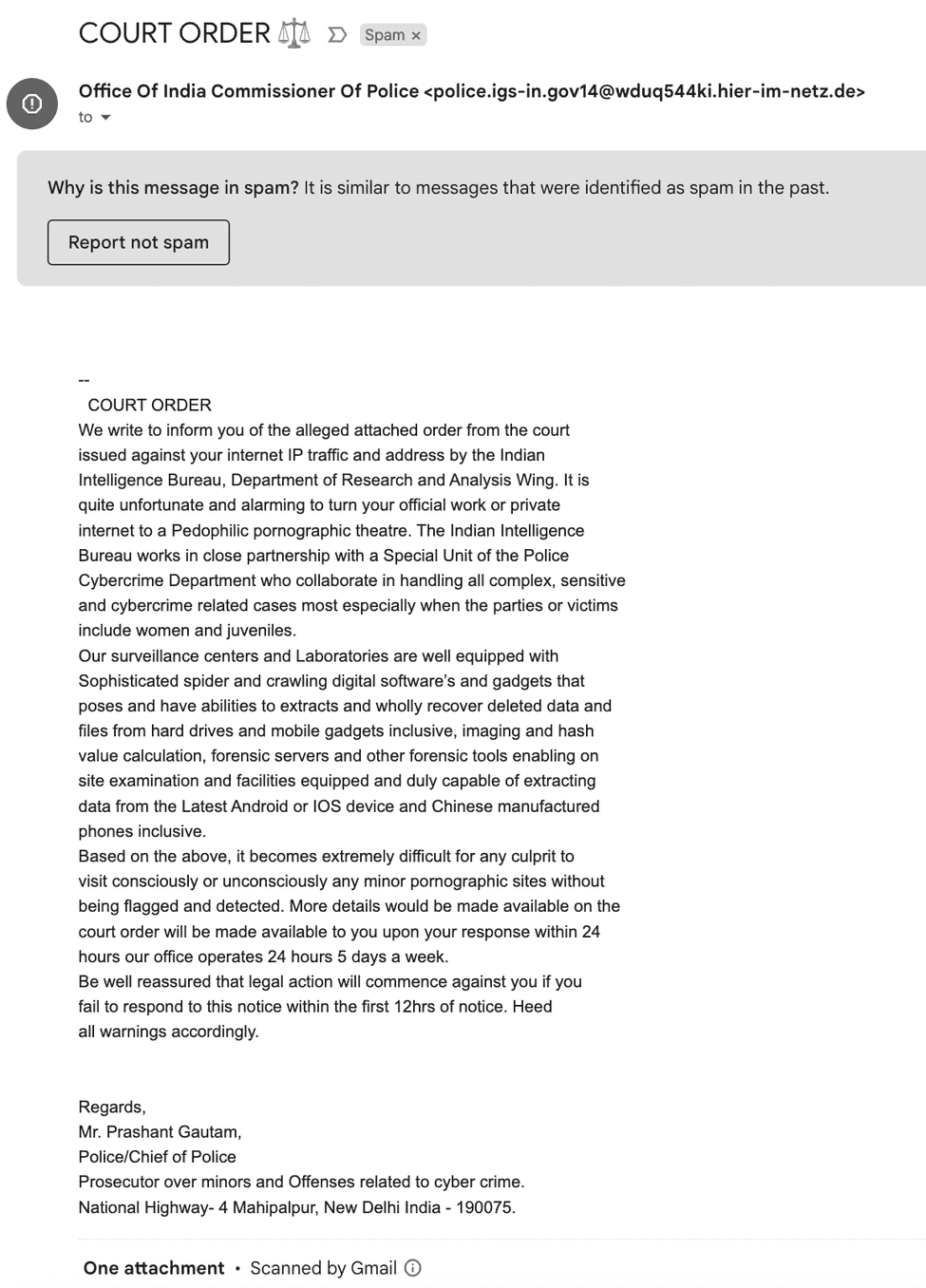 Scam: COURT ORDER - Office Of India Commissioner Of Police | Secure Techie