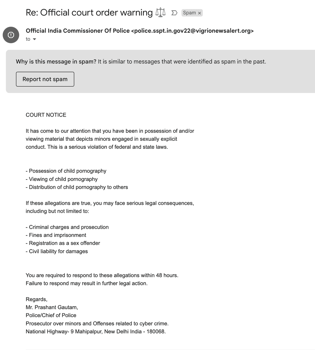 Scam: Re: Official court order warning ⚖️ | Official India Commissioner ...