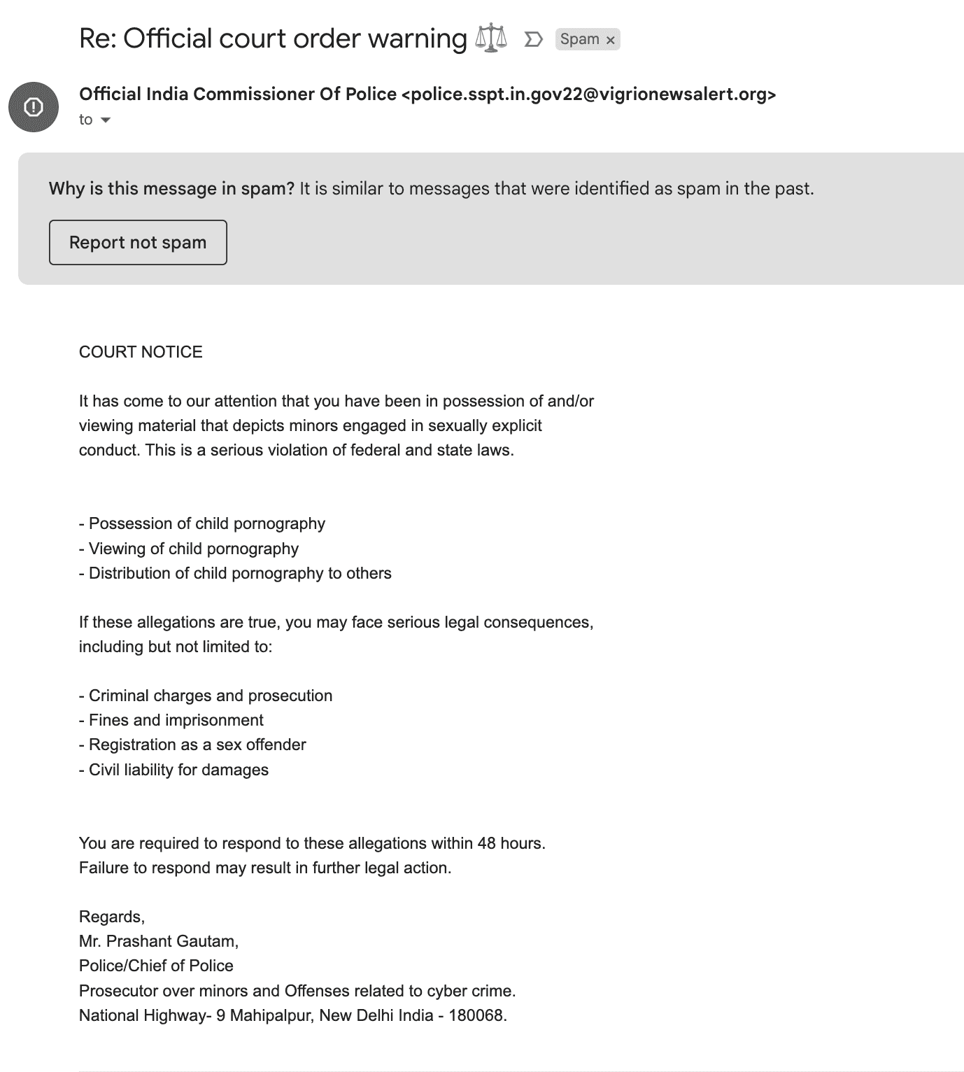 Scam: Re: Official court order warning ⚖️ | Official India Commissioner ...