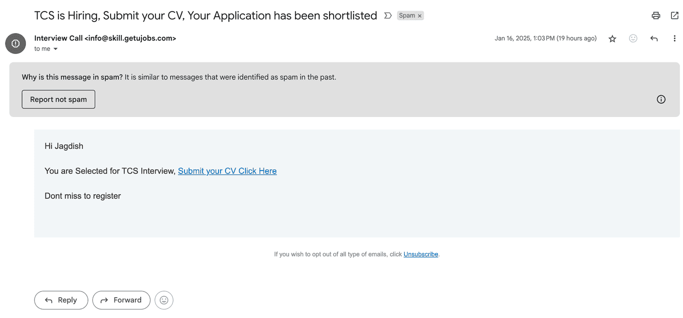 Fake: TCS is Hiring, Submit your CV, Your Application has been ...