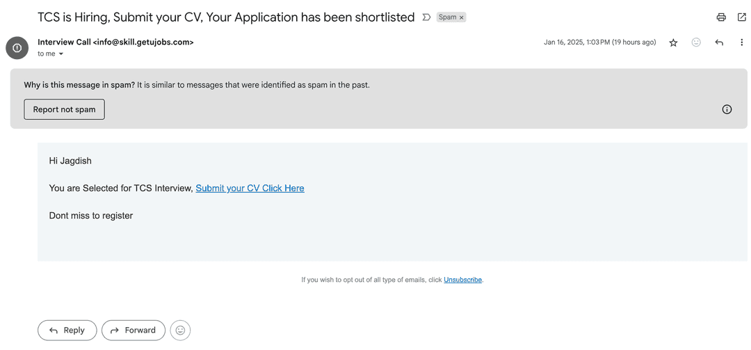 Fake: TCS is Hiring, Submit your CV, Your Application has been ...