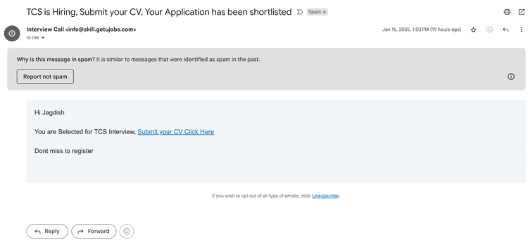 Fake: TCS is Hiring, Submit your CV, Your Application has been ...