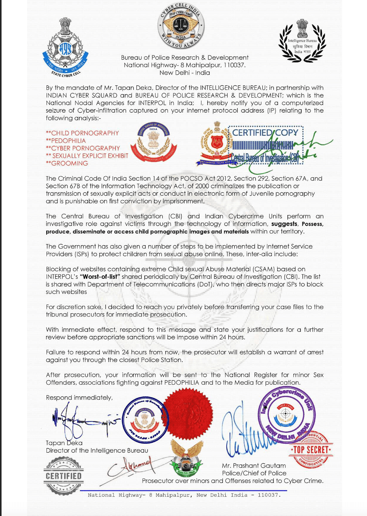 Scam: COURT ORDER - Office Of India Commissioner Of Police | Secure Techie